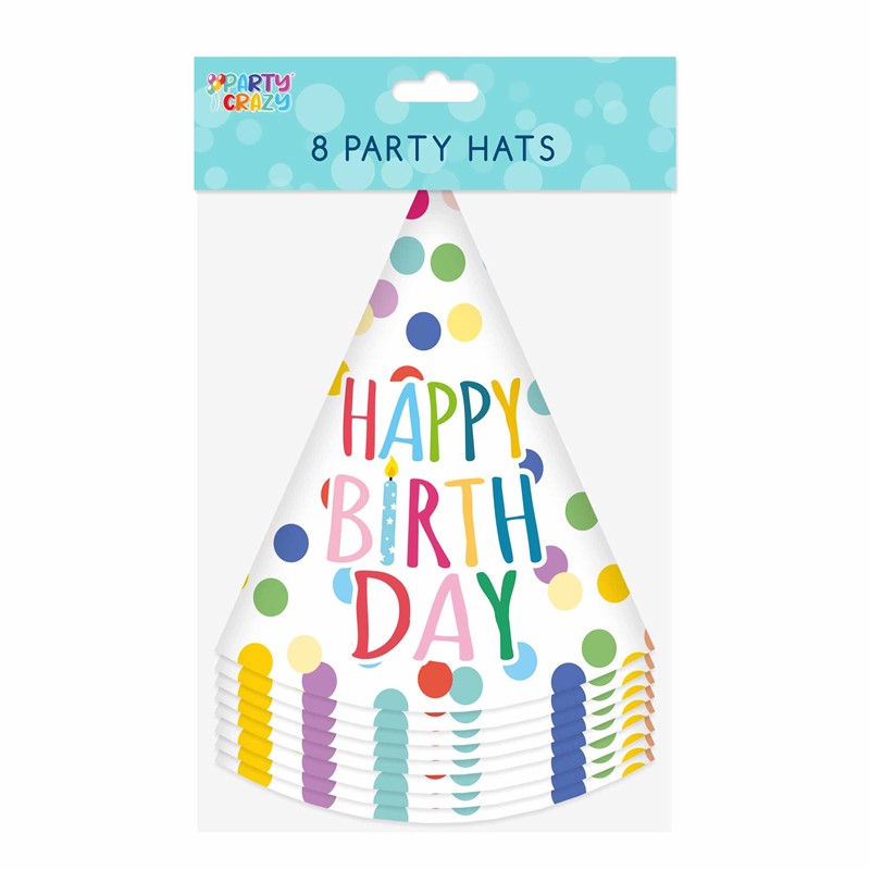 8 Cone Shaped Party Hats Happy Birthday Desig | Tallon